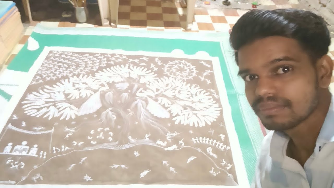 Warli Adivasi Painting Banyan Tree Lake Drawing Art 😍 - YouTube