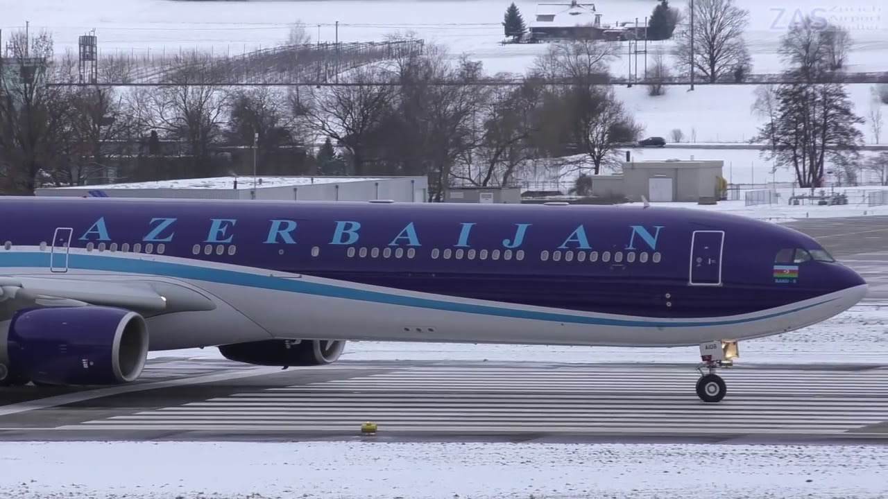 SNOWY TAKEOFF by Azerbaijan A340 642ACJ 4K AI08 at Zurich Airport - YouTube