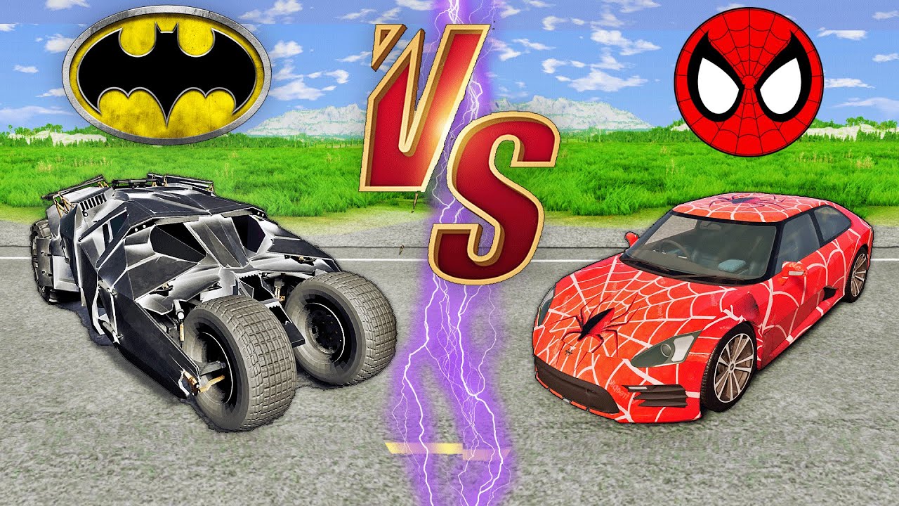 BATMOBILE vs SPIDER-CAR BATTLE of Superheroes cars in BeamNG.drive ...