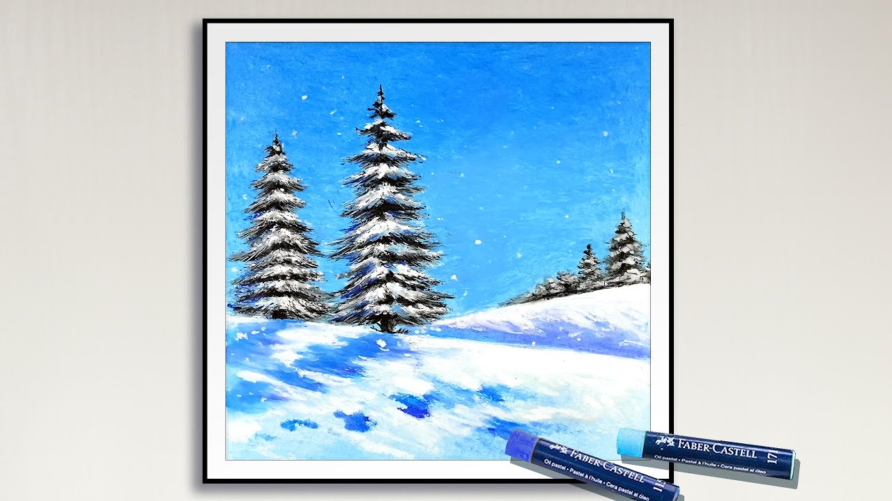 Oil Pastel Landscape | How to draw snow scenes with oil pastels | Paint ...