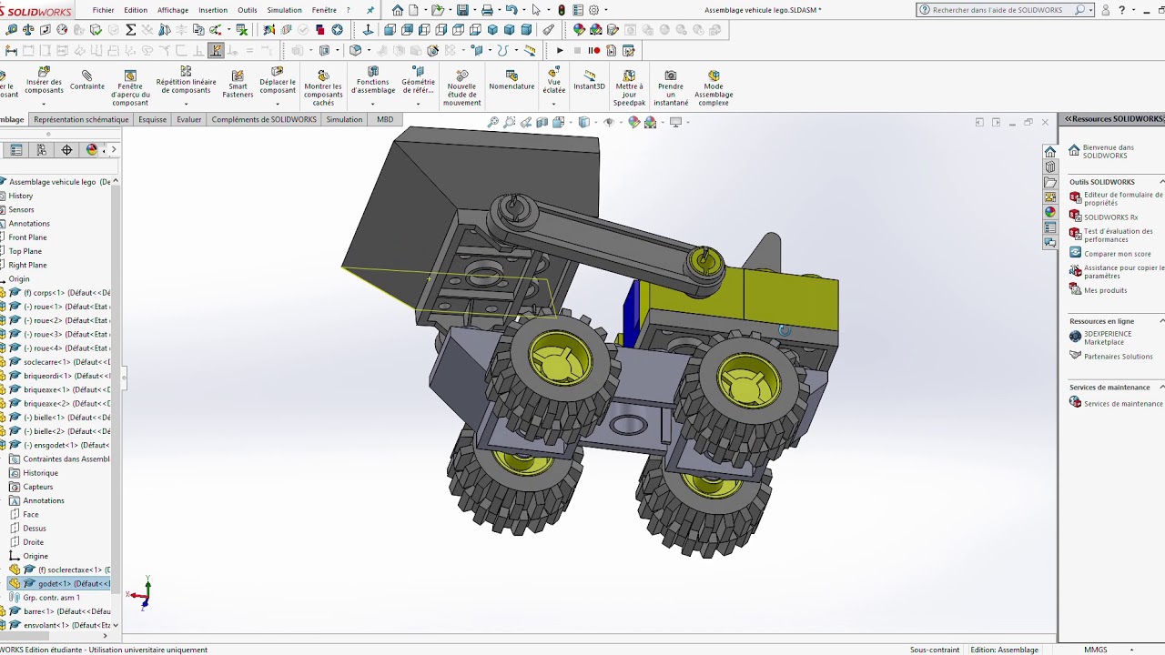 SOLIDWORKS Assemblage vehicule lego - YouTube