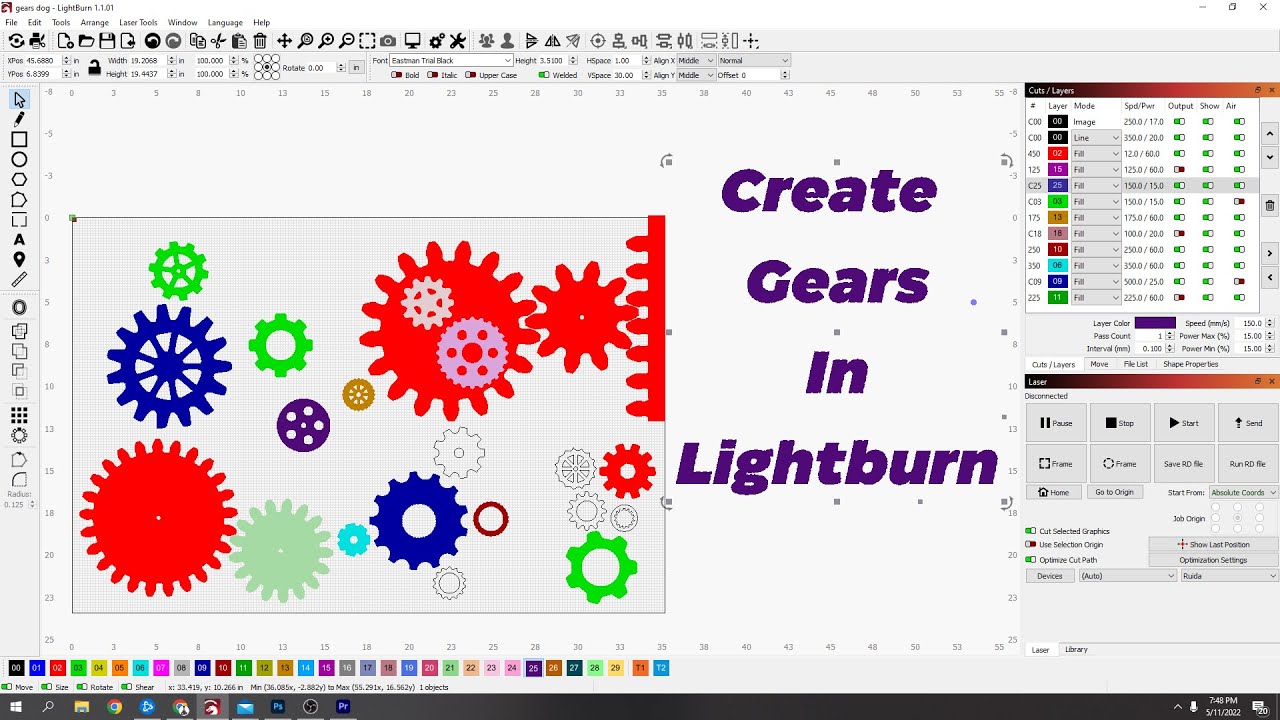 Creating Working Gears for laser Cutting Using lightburn Software Only ...