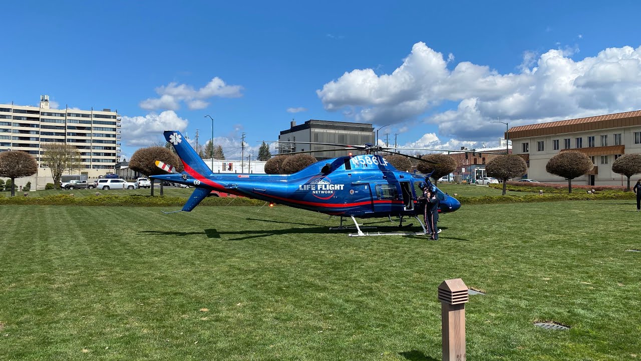 Life flight helicopter takeoff N586LF at the Coeur d’Alene resort in ...
