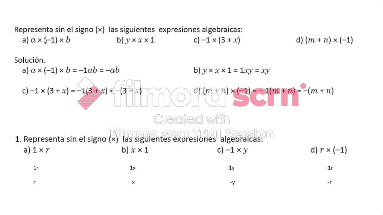 Expresiones algebraicas sin el signo por y sin 1 o 1 - YouTube