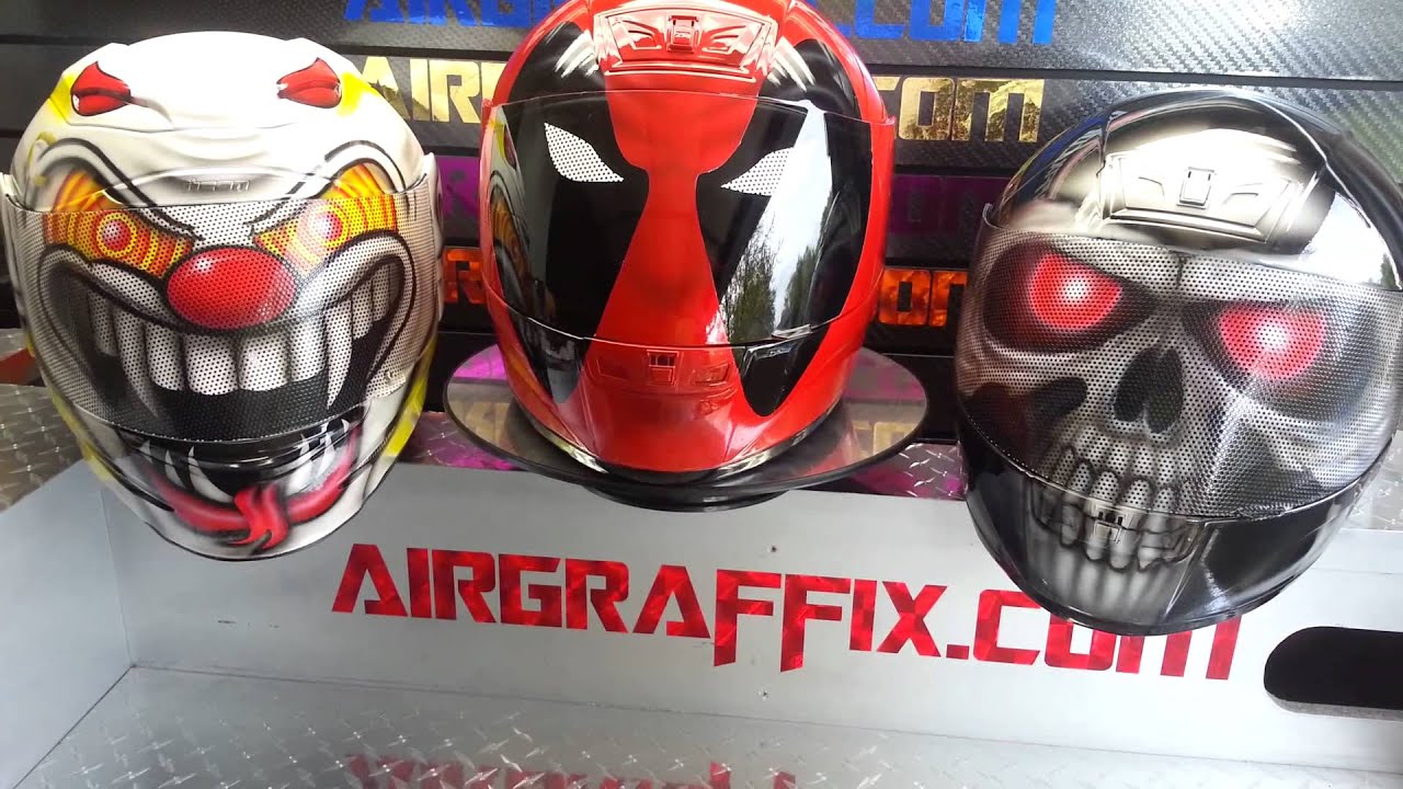 3 custom painted helmets Deadpool clown demon Grim - YouTube