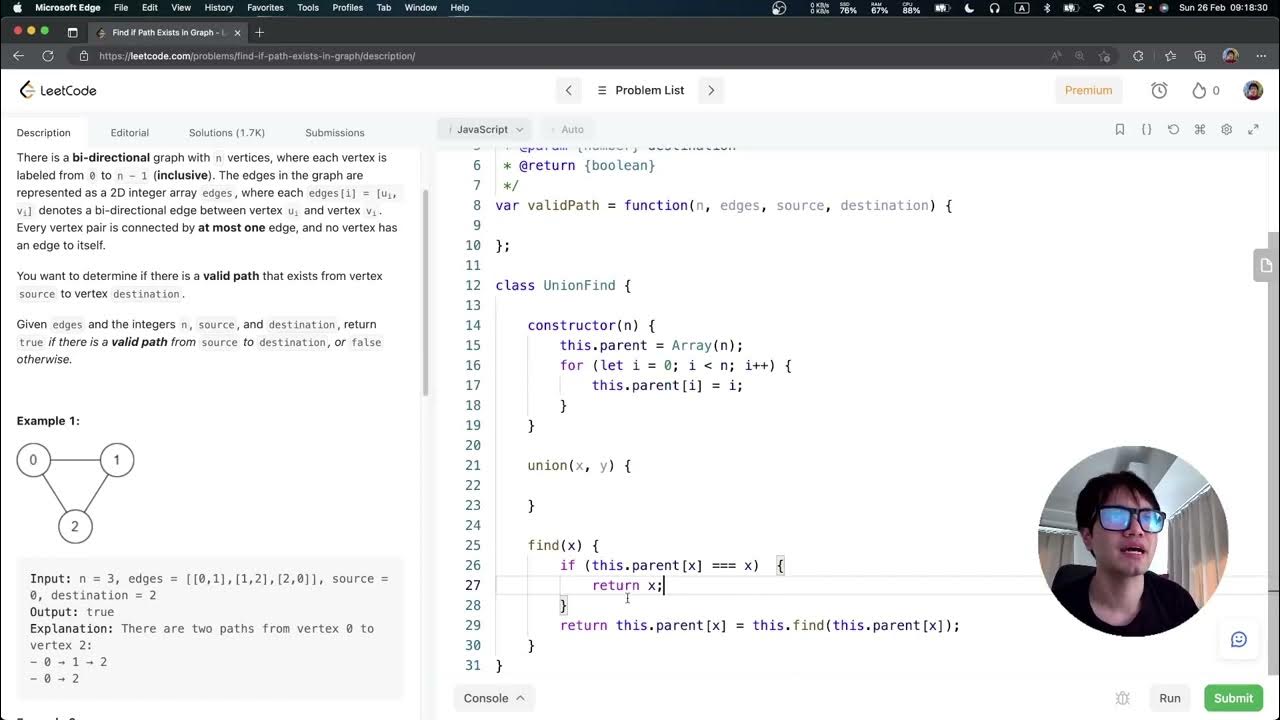 LC in JS: 1971. Find if Path Exists in Graph [Union-Find] - YouTube