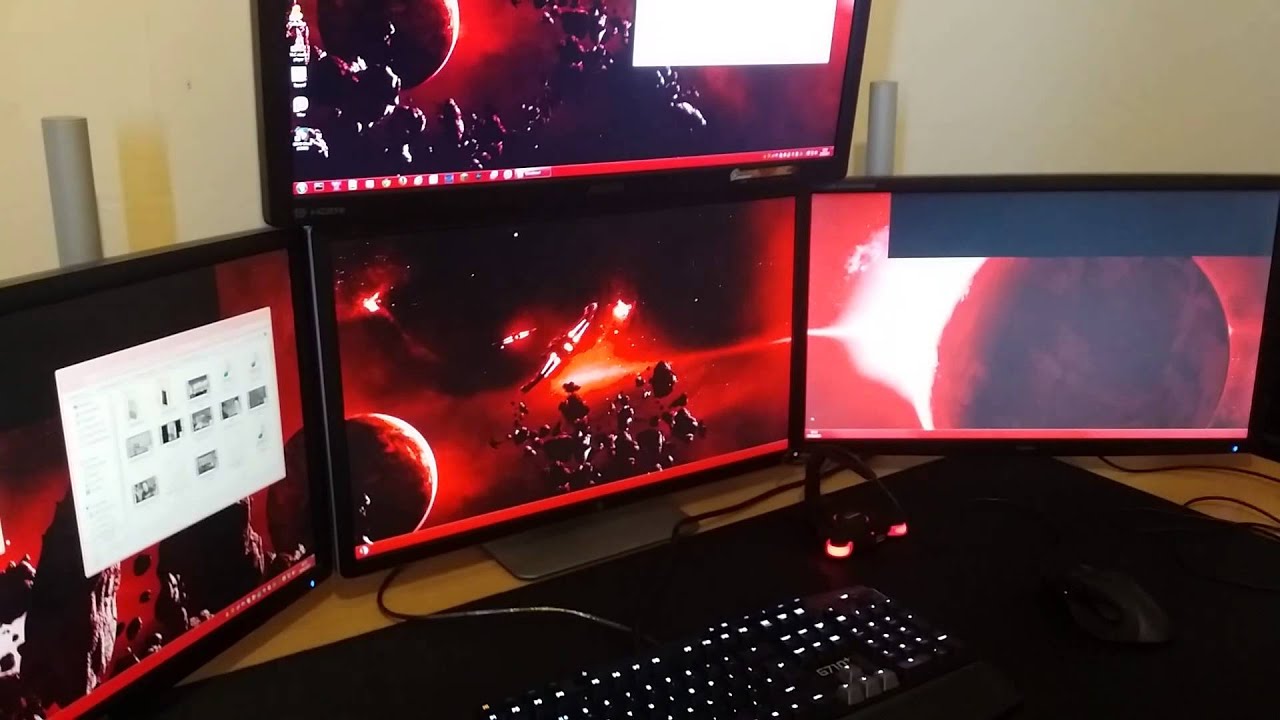 4 Monitor Setup on a Height Adjustable Standing Desk - YouTube