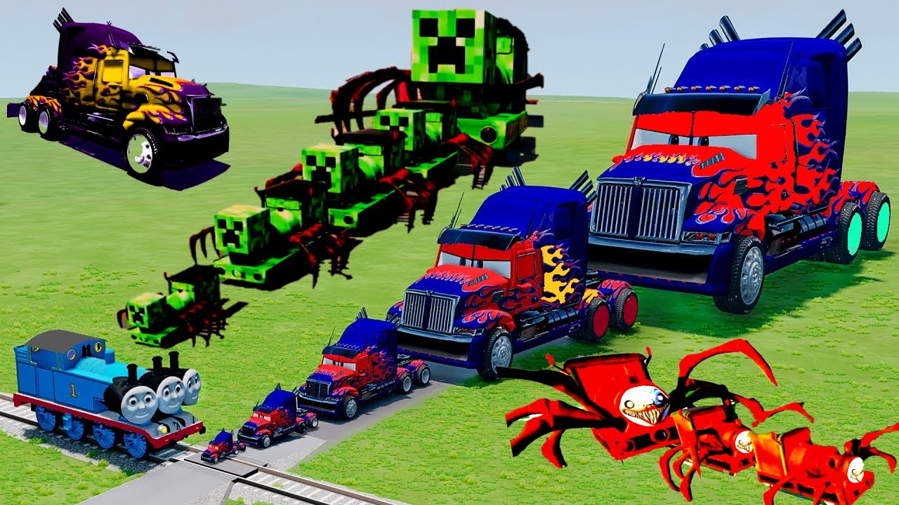 Big & Small Minecraft Creeper vs Optimus Prime Transformers vs Thomas ...