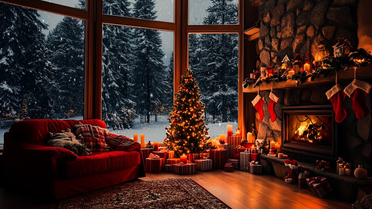 Christmas Chill | Cozy Relax Time with Snowfall and Crackling Fireplace ...