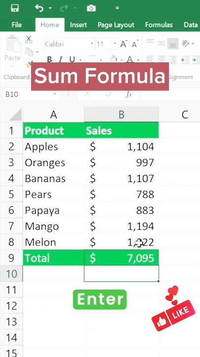 Sum Formula in Ms Excel in Shorts || AL-BASHEER Academy #ms_office #excel #myexceltutor - YouTube
