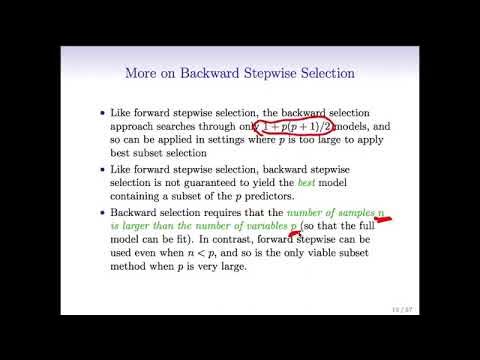 Statistical Learning: 6.3 Backward stepwise selection - YouTube