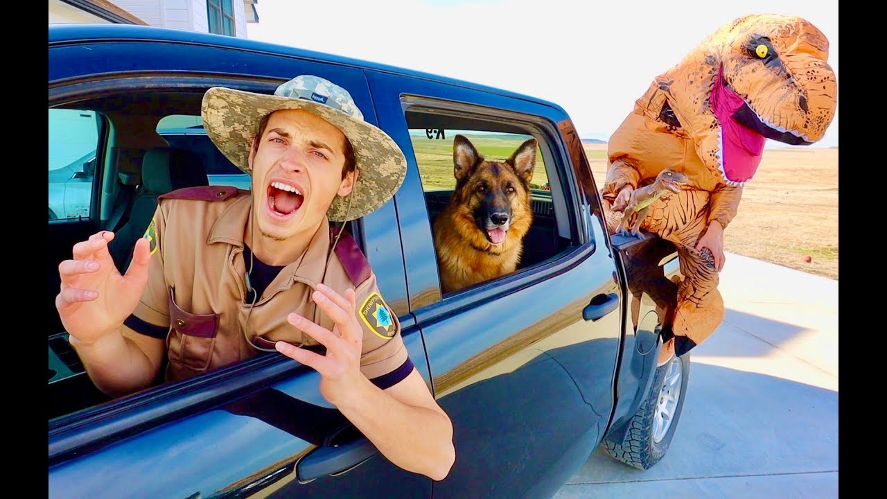 T-rex Surprises Ranger Rick & Dog With A Car Ride Chase! - YouTube
