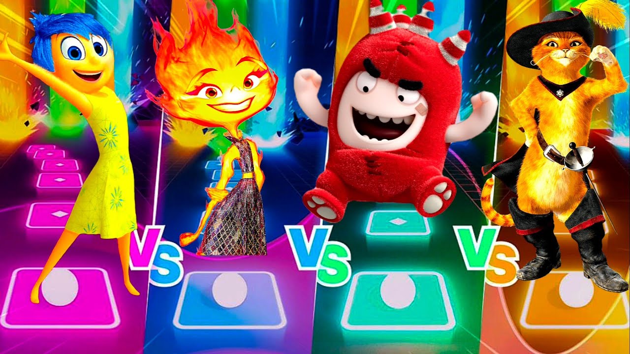 Inside Out Joy vs Ember Elemental vs Oddbods vs Cat In Boots in Tiles ...