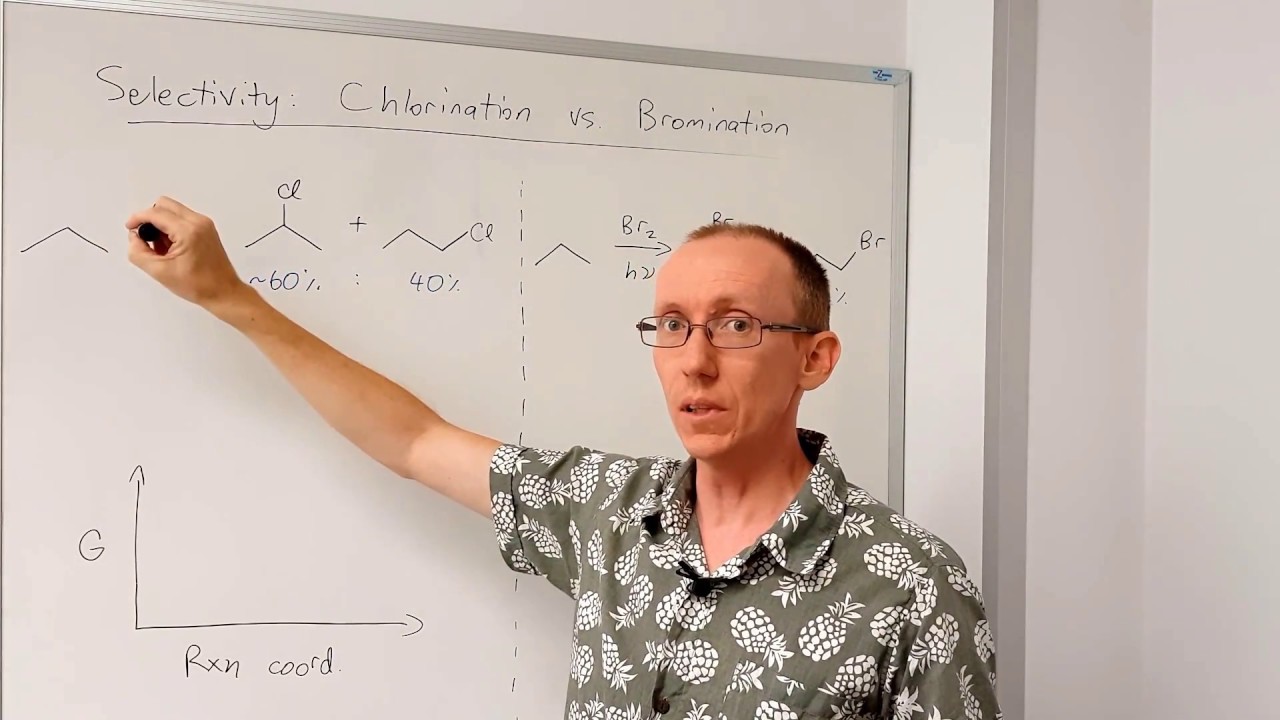 Selectivity in radical chlorination vs bromination of alkanes - YouTube