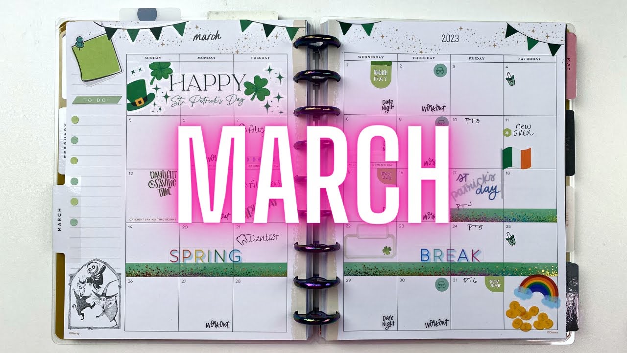 How to PLAN March Monthly Happy Planner plan with me St. Patrick's Day ...