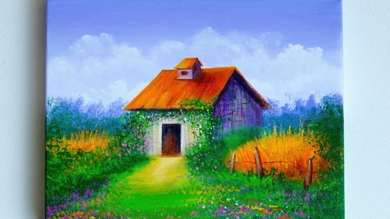 Acrylic Landscape Painting / Spring Painting / Old House Scenery ...