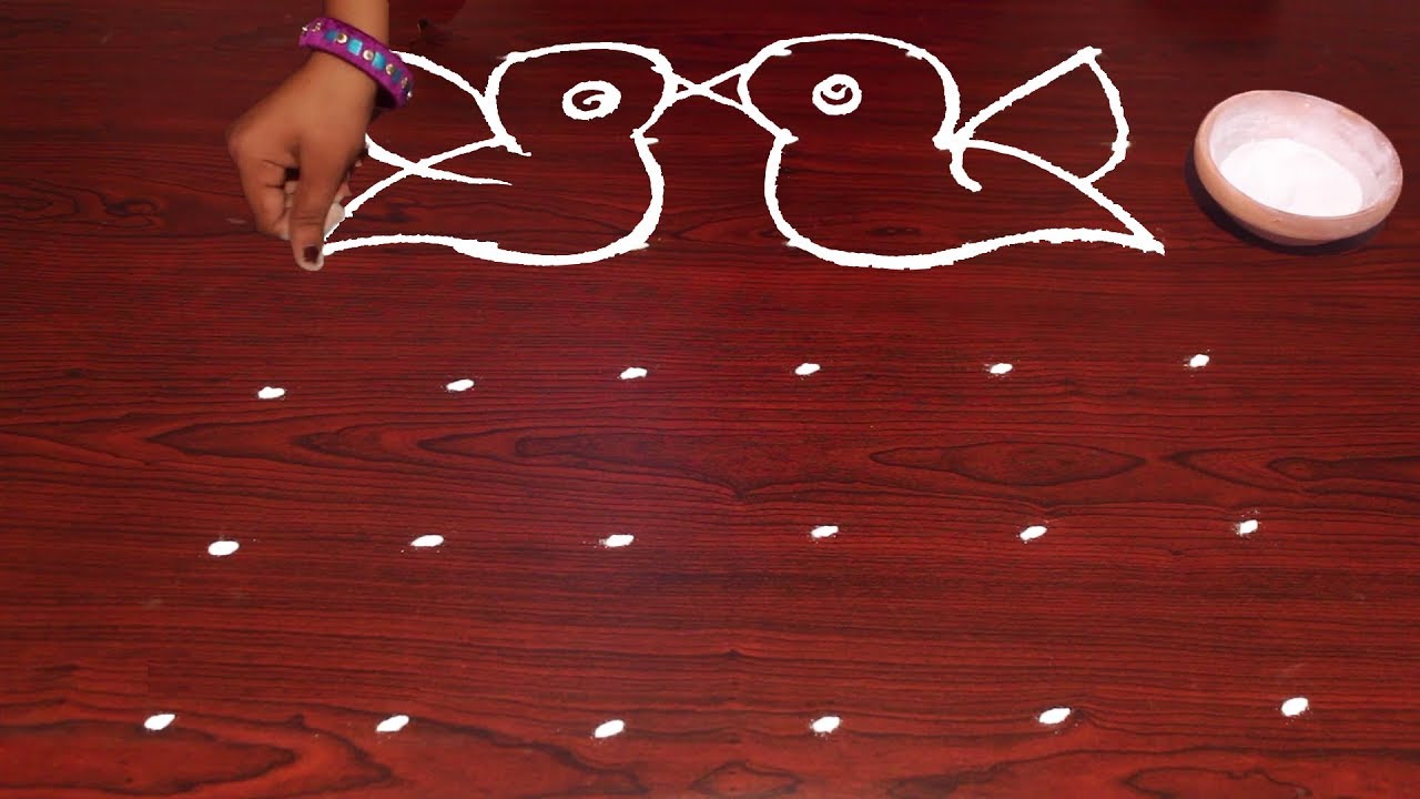 Little Birds Rangoli Designs With 6-6 Dots Creative Freehand Rangoli ...