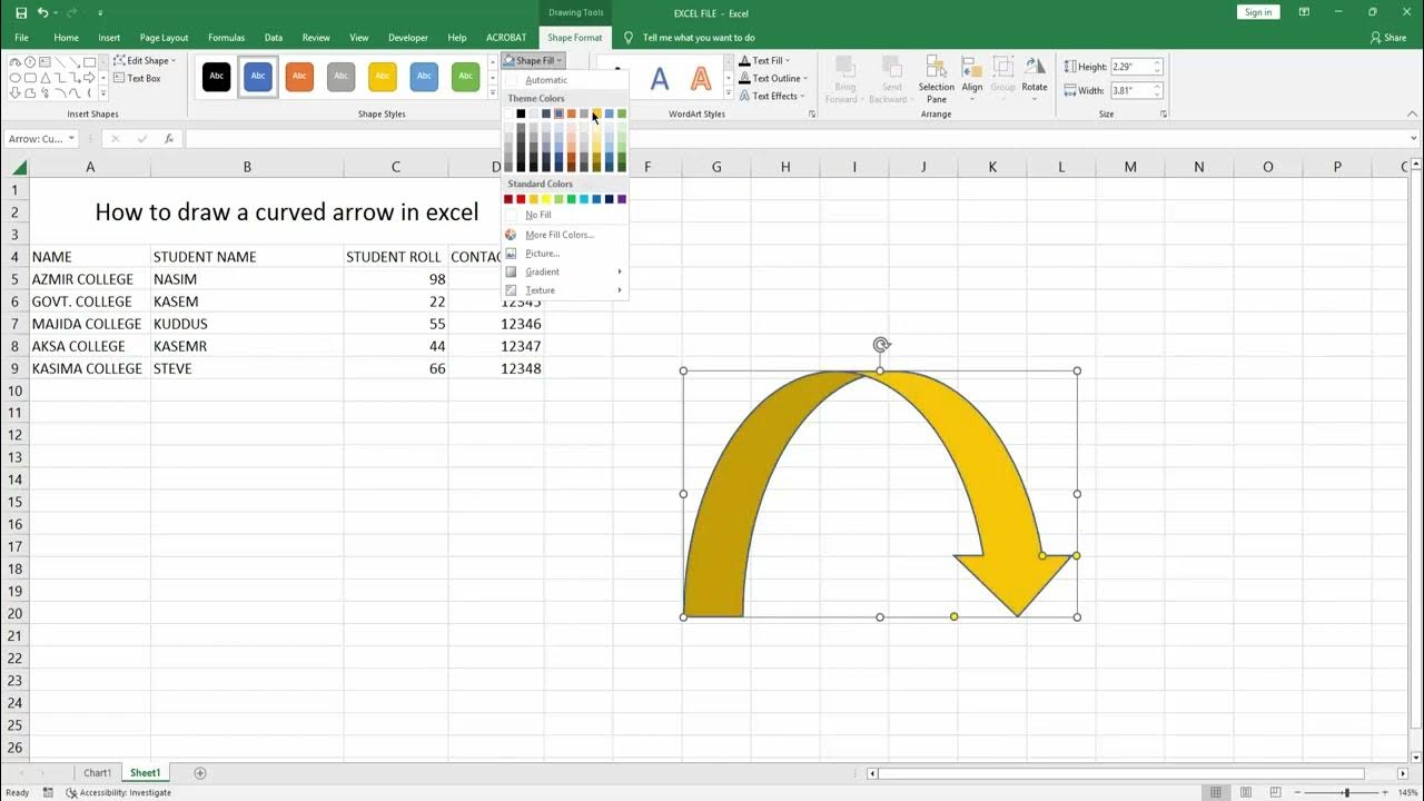 How to draw a curved arrow in excel - YouTube