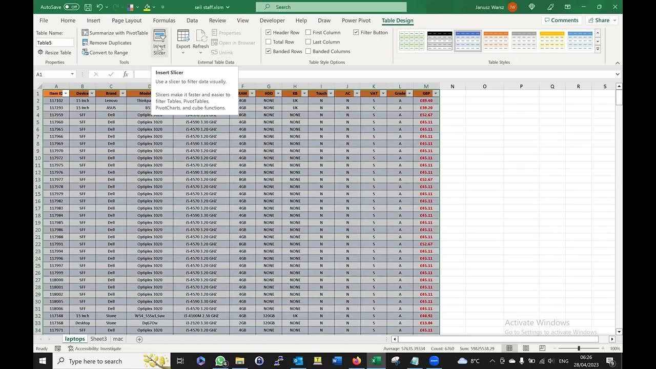 How to add slicer to search data in excel spreadsheet - YouTube