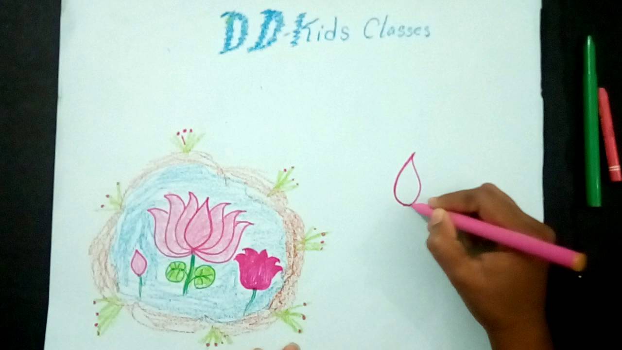 Lotus flower drawing. How to draw a bjp lotus flower. - YouTube