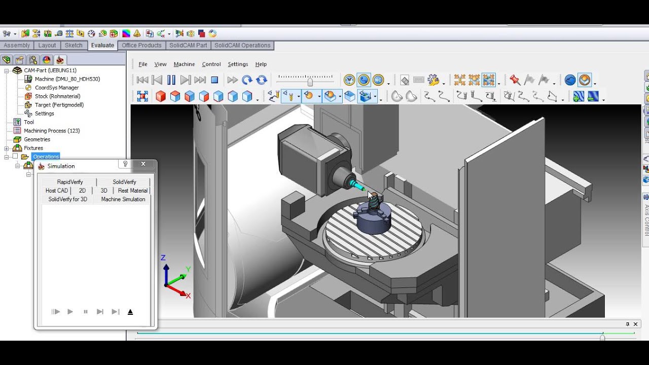 DMU 80 HDH530 5 Axis Solidcam postprocessor - YouTube