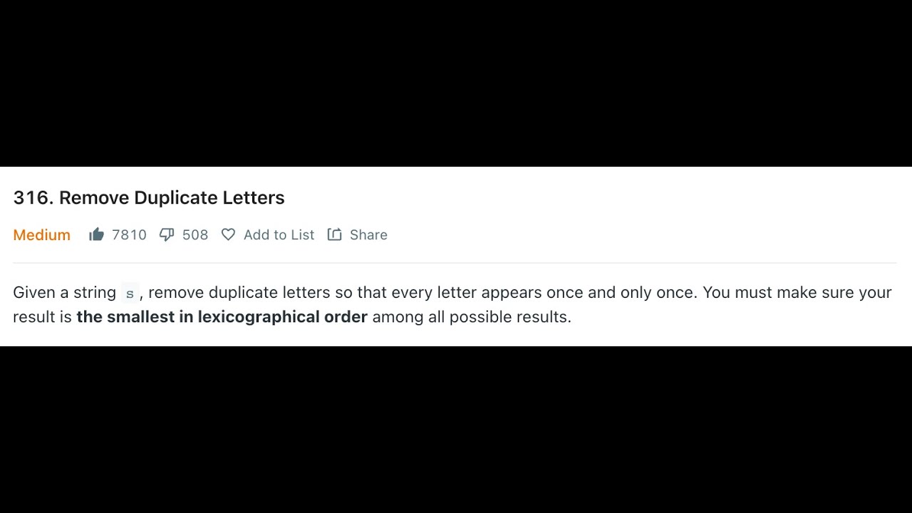 316 Remove Duplicate Letters 2023 09 26 Youtube