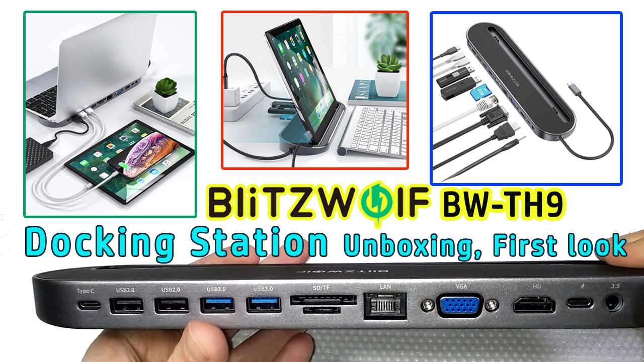 BlitzWolf BW-TH9 100W Docking Station w/ 12 ports and stand slot | Unboxing, First look - YouTube