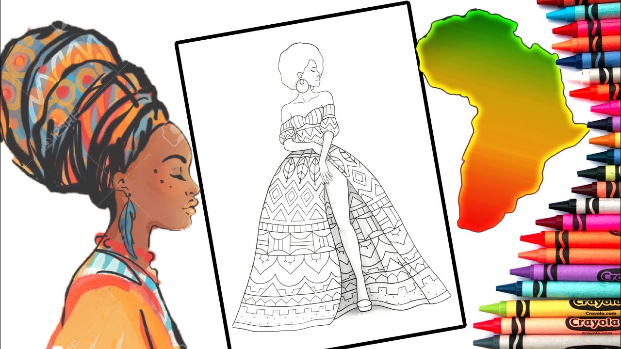 Creative art and coloring pages AFRICAN WOMAN DRESS Throne on& on - (ft ...