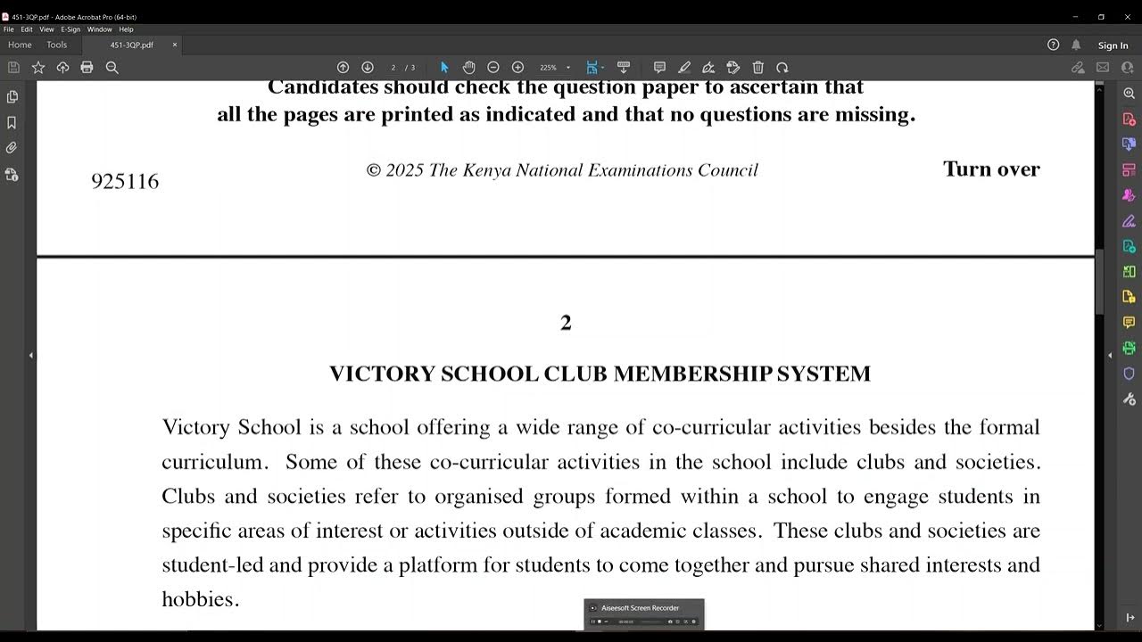 KCSE 2025 COMPUTER PROJECT DATABASE DOCUMENTATION VICTORY SCHOOL CLUB ...
