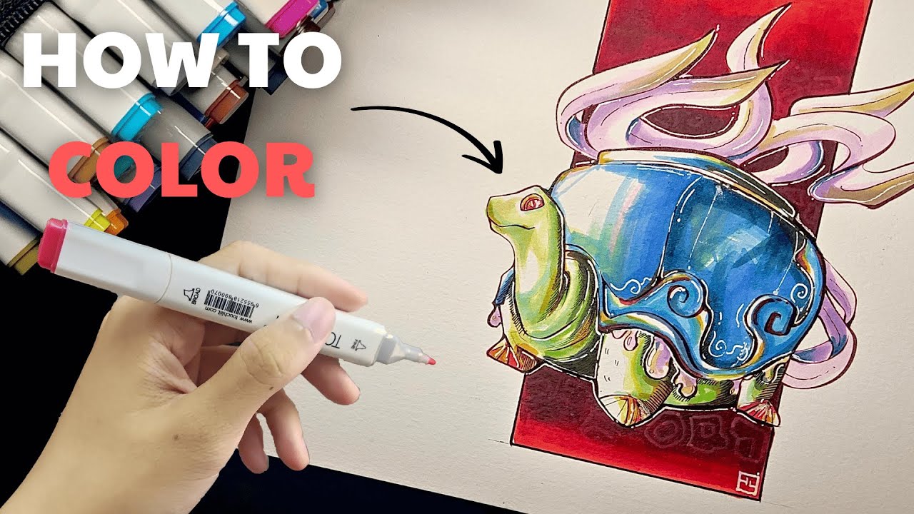 How to COLOR this TURTLE with ALCOHOL MARKERS !!! - YouTube