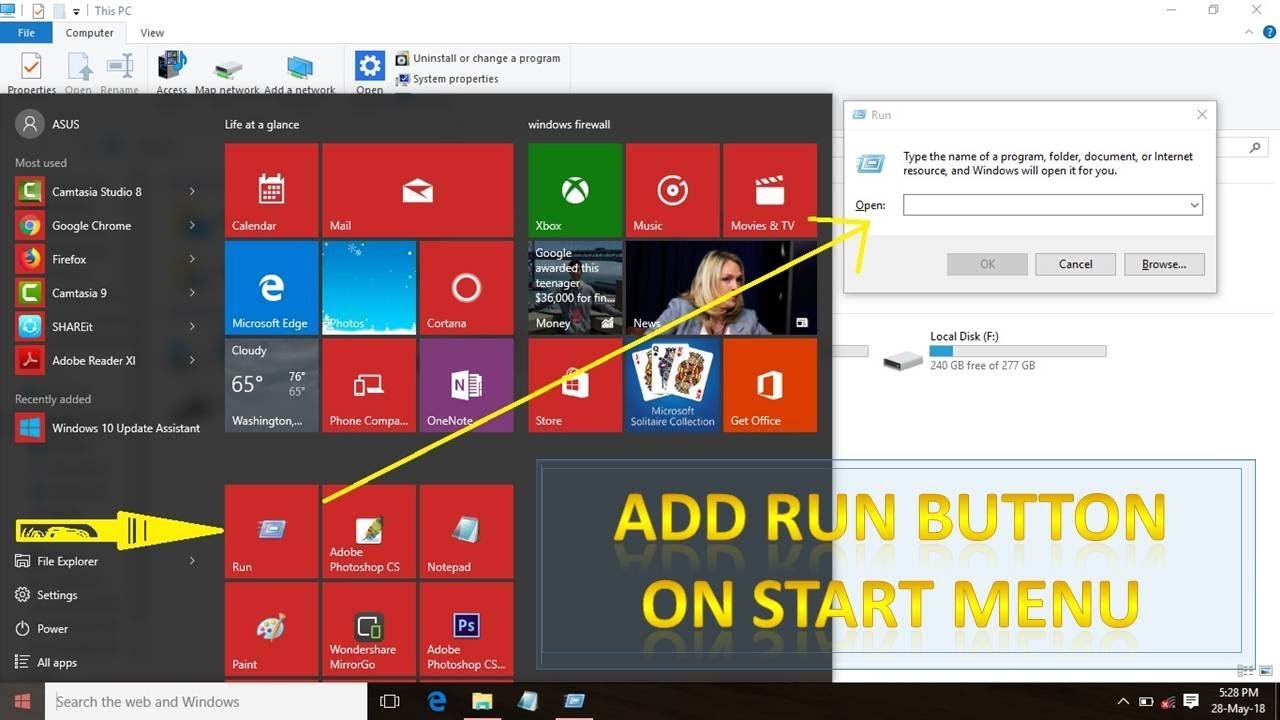 HOW TO ADD RUN BUTTON ON START MENU FOR WINDOWS 10 AZ UNLIMITED YouTube how-to-add-run-button-on-start-menu-for-windows-10-az-unlimited-youtube