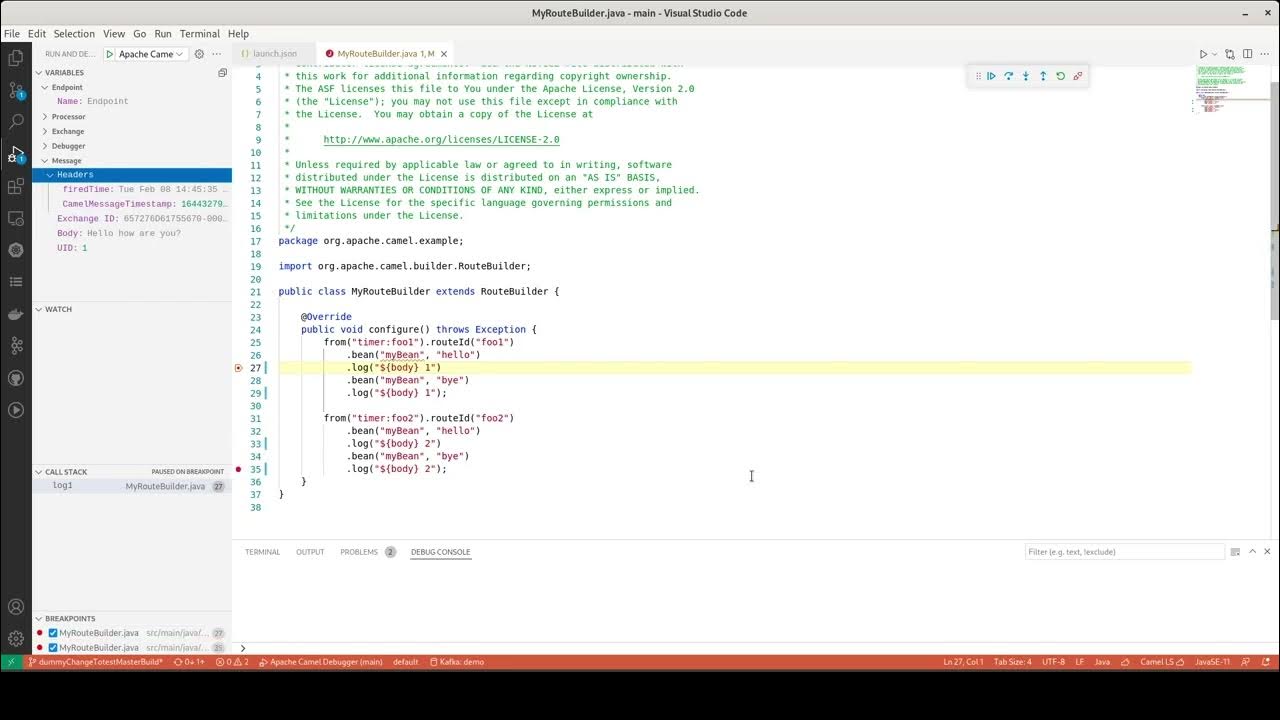 Textual debug for Apache Camel with VS Code - YouTube