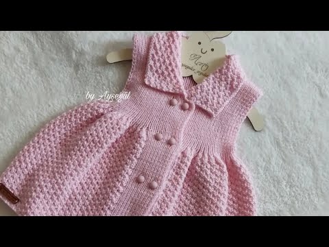 Yakali çift pirinç kız çocuk yeleği, (elbise ) New sweater design,baby dress,knitting,crochet,baby