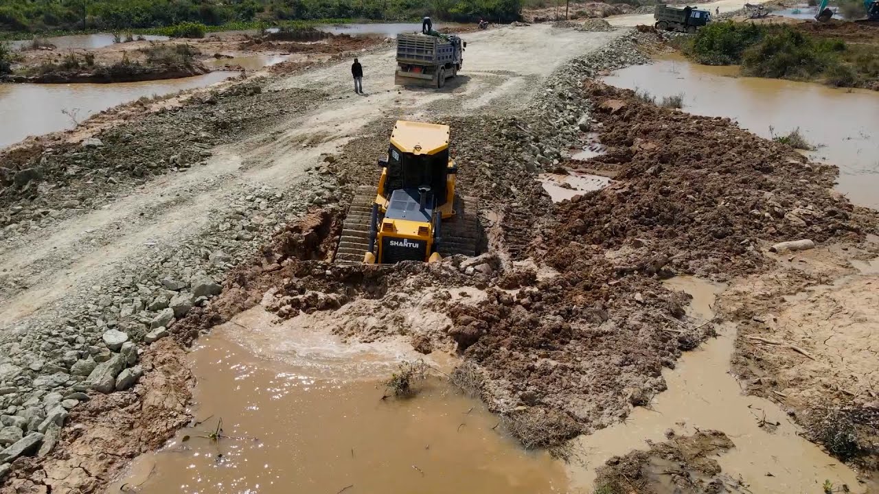 Stunning New Road Build Technique Over Water and forest Bulldozer ...