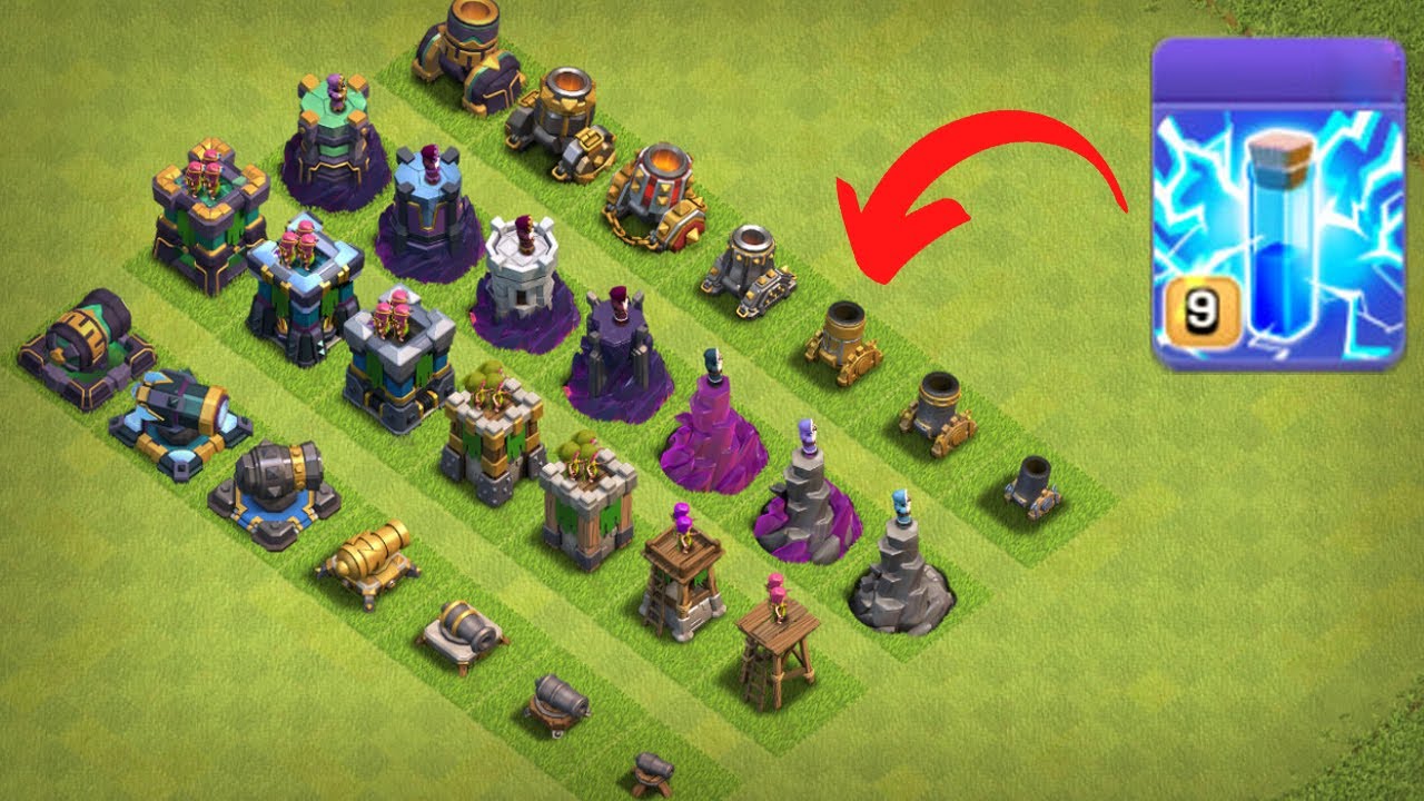 Lightning Spell max level VS all Formation Defender in clash of clan ...