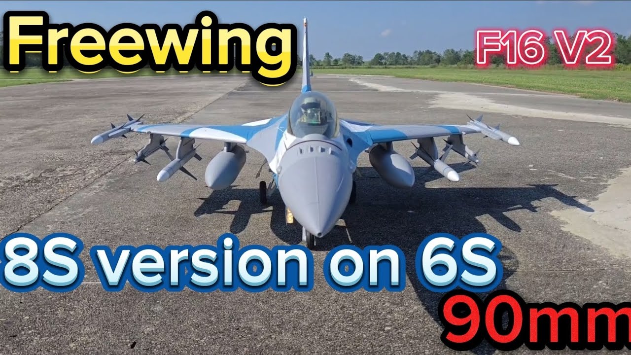 Motion RC Freewing 90mm F16 V2 8S version on 6S (Maiden) - YouTube