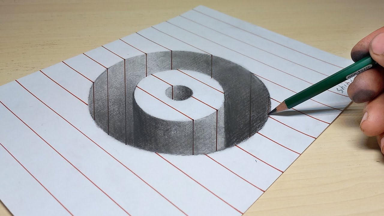 How to Draw 3D Hole on line paper . Easy for kids - YouTube