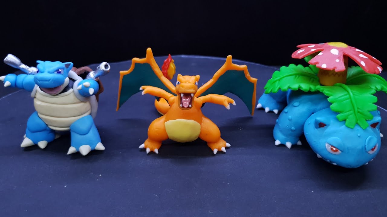 charizard, venusaur y blastoise de plastilina (pokemon cold porcelain scale initials) - YouTube