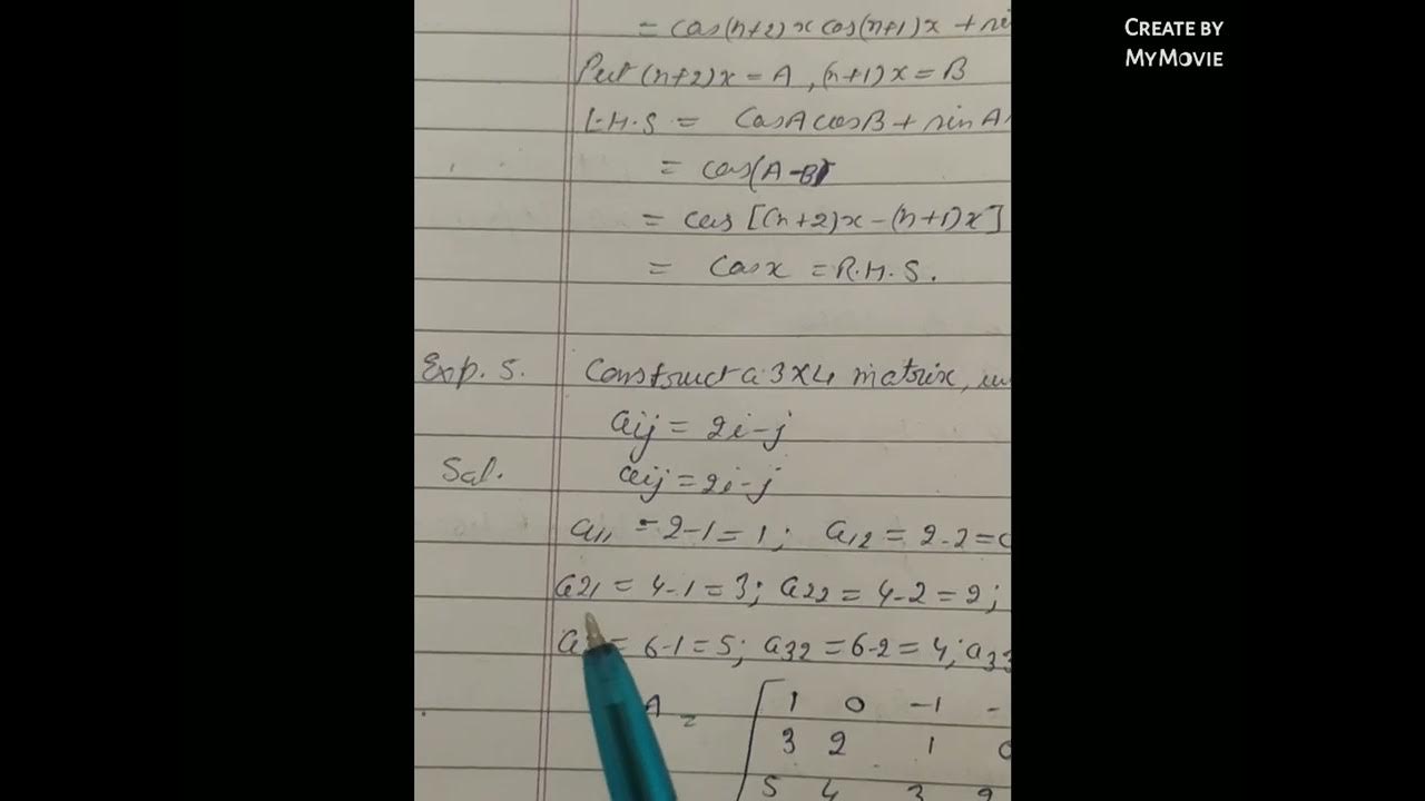 Construct a 3x4 matrix, whose elements are given by aij = 2i-j.(+2.M 34.H R BHAGAT.) - YouTube
