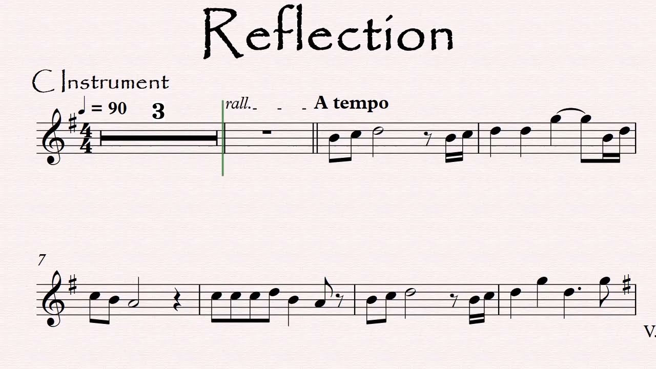 Reflection Flute Play along Sheet Music - YouTube