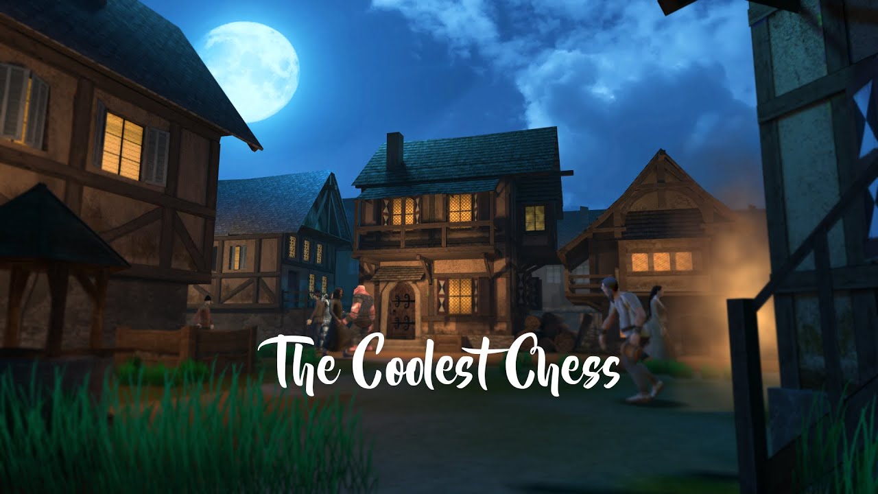 Medieval style anthropomorphic chess, showdown between humans and orcs ...
