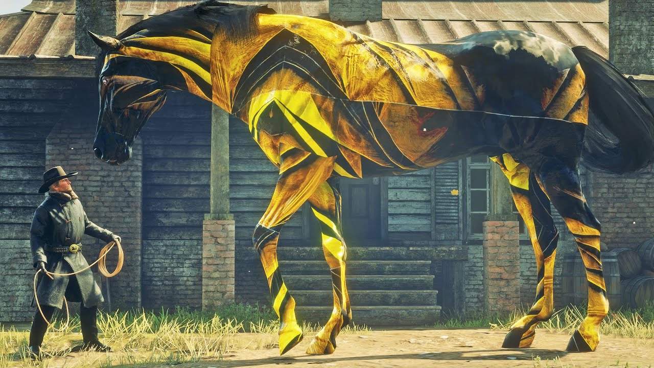 Arthur Morgan Tames the Ginormous Golden Thunder Horse at Van Horn ...