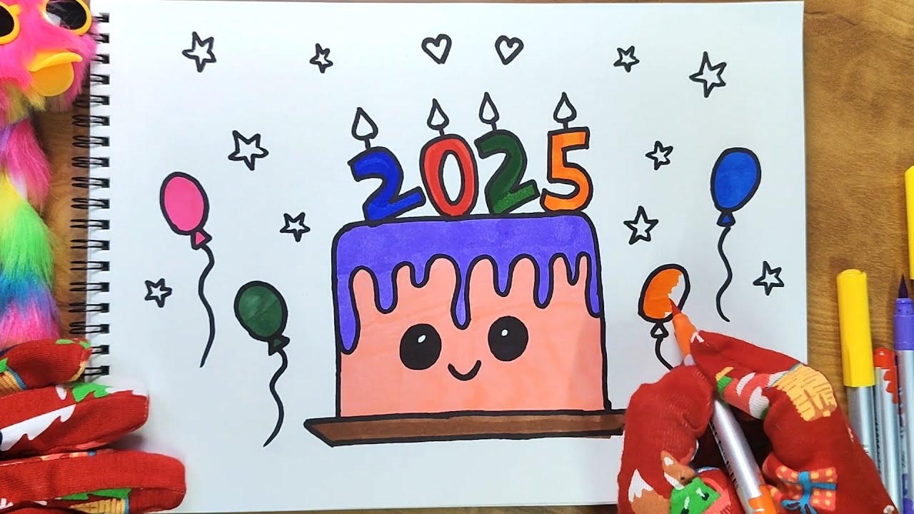 How to Draw a Cute New Year Cake (Easy for Kids) | Playful Sketchers ...