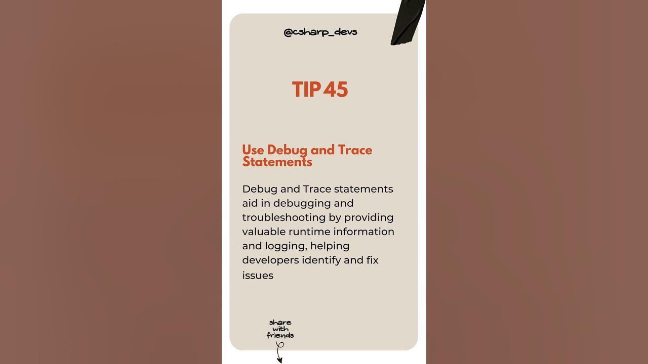Tip 45 of 100: Use Debug & Trace Statements #coding #codinghacks #programminglanguage #csharp ...