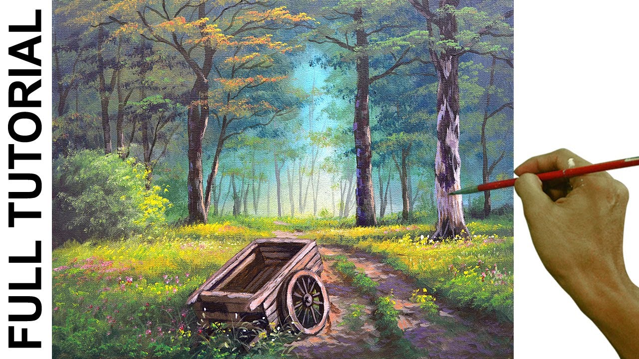 Acrylic Landscape Painting Tutorial / Old Cart in the Forest / JMLisondra - YouTube
