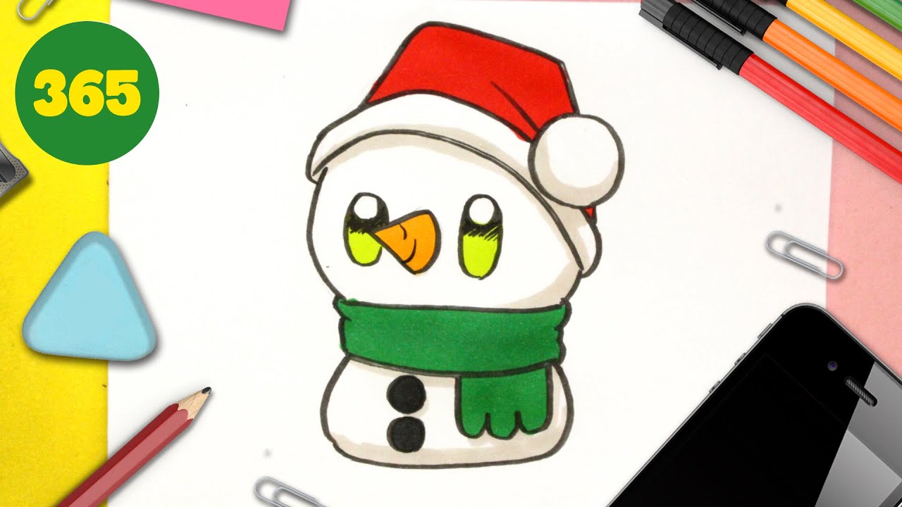 COMMENT DESSINER UN BONHOMME DE NEIGE KAWAII ️ Dessins de Noël faciles ...