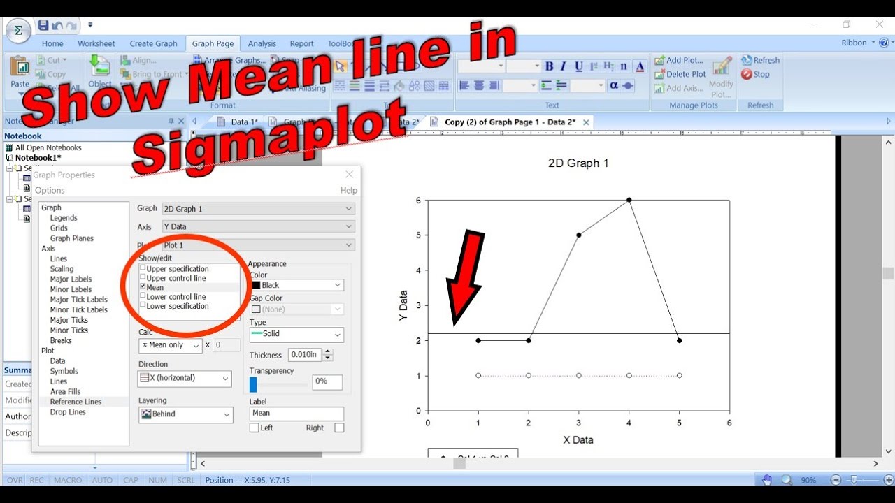How To Plot Mean Line On Multiple Lines Graph In Sigmaplot Youtube