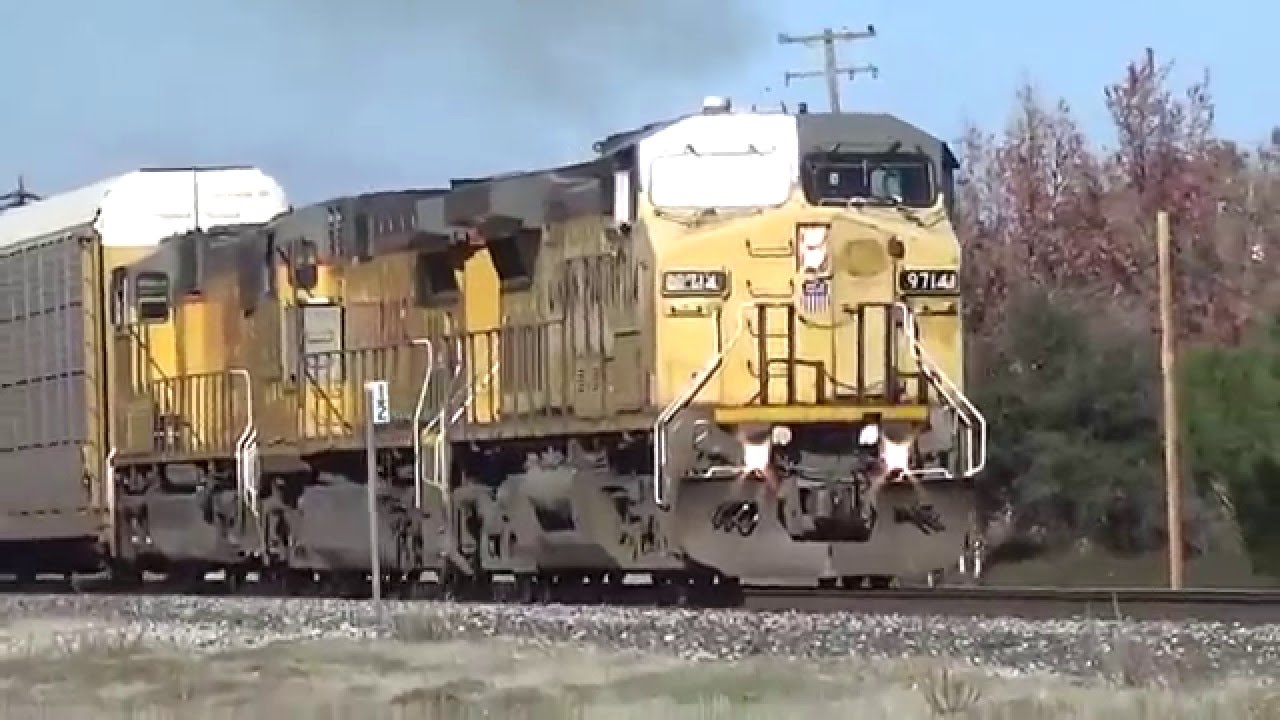 UP 9714 empty autoracks south (3 in 1; long) [HD] - YouTube