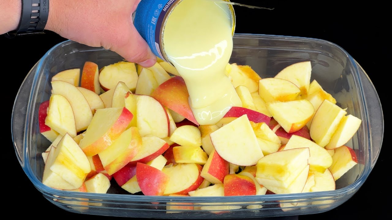 Whisk apples with condensed milk 🍎 Easy and delicious apple dessert in ...