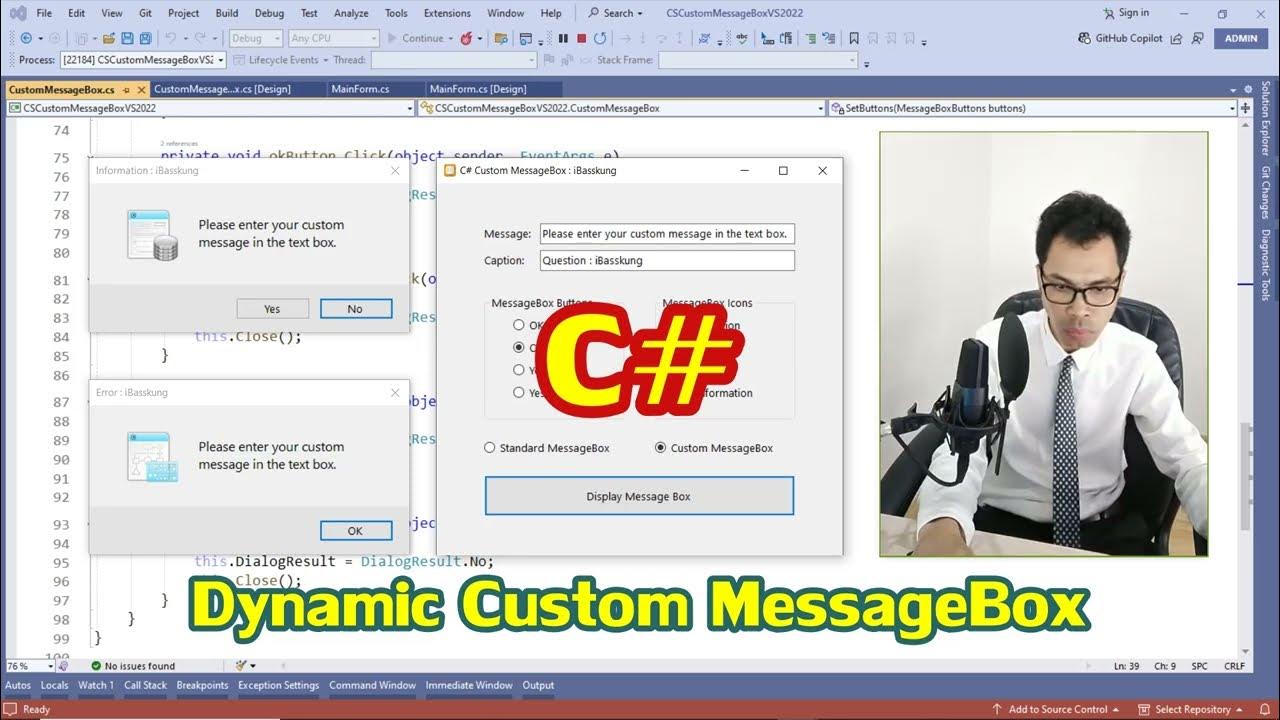 อธิบาย C# Message Box ทั้ง 2 แบบ: Standard และ Custom Dynamic Message Boxes (ตัดจากไลฟ์สด) - YouTube